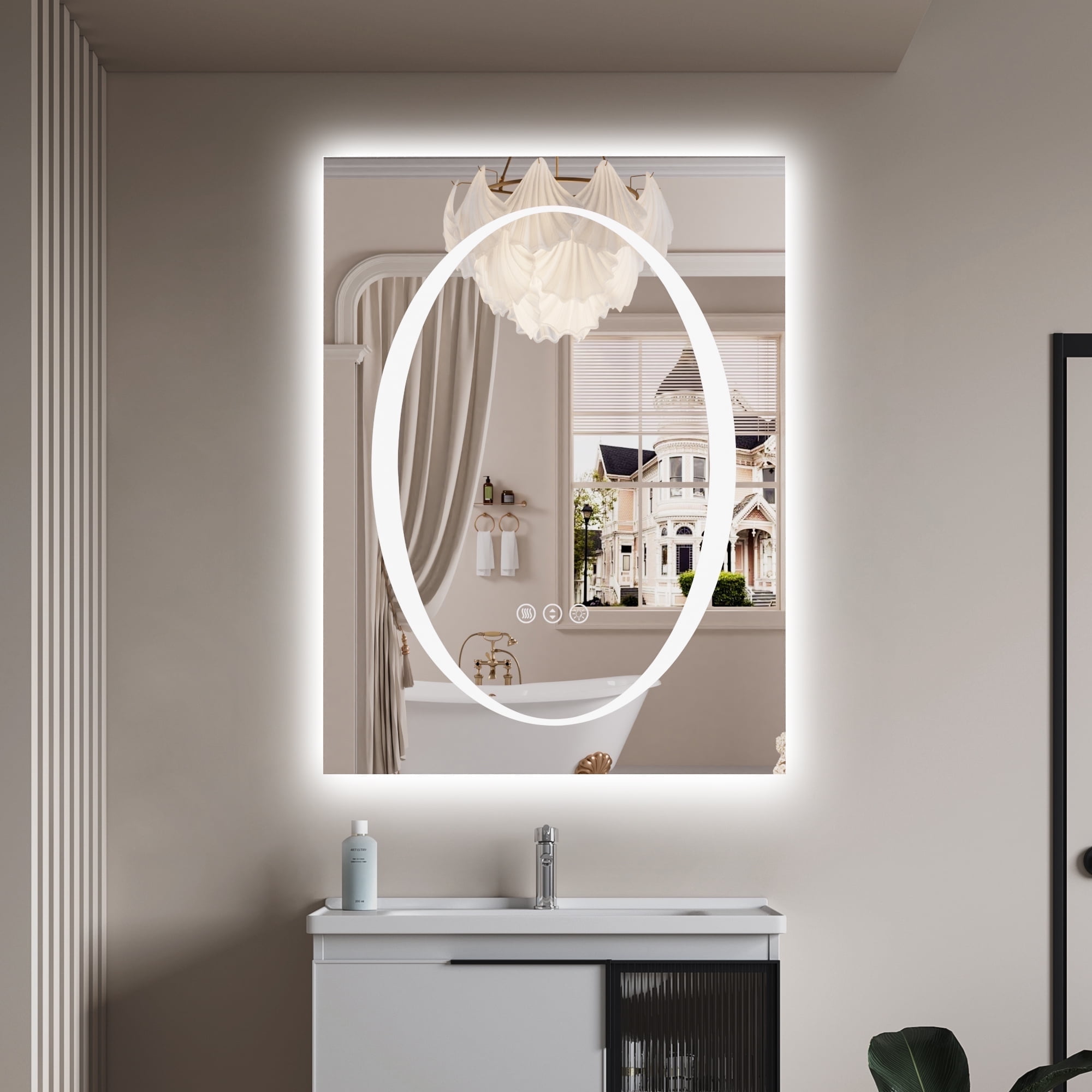Double-layer LED Bathroom Mirror 24x32 Inch,Wall Mirrors with Anti-Fog ...