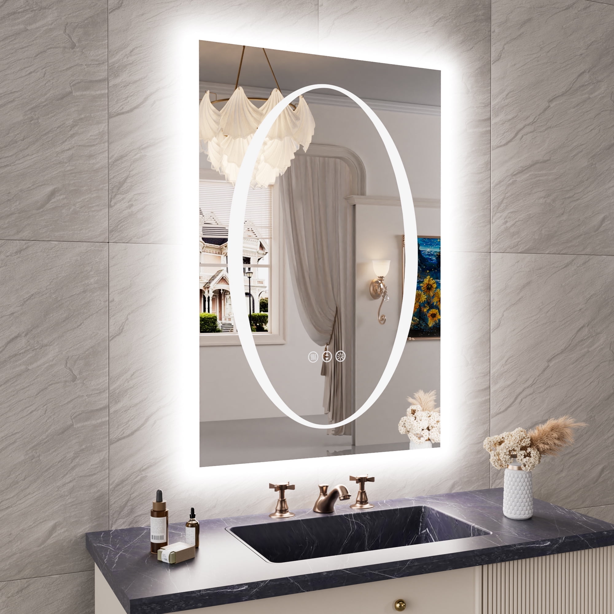Double-layer LED Bathroom Mirror 24x36 Inch,Wall Mirrors with Anti-Fog Vanity Mirror ,Shatter ...