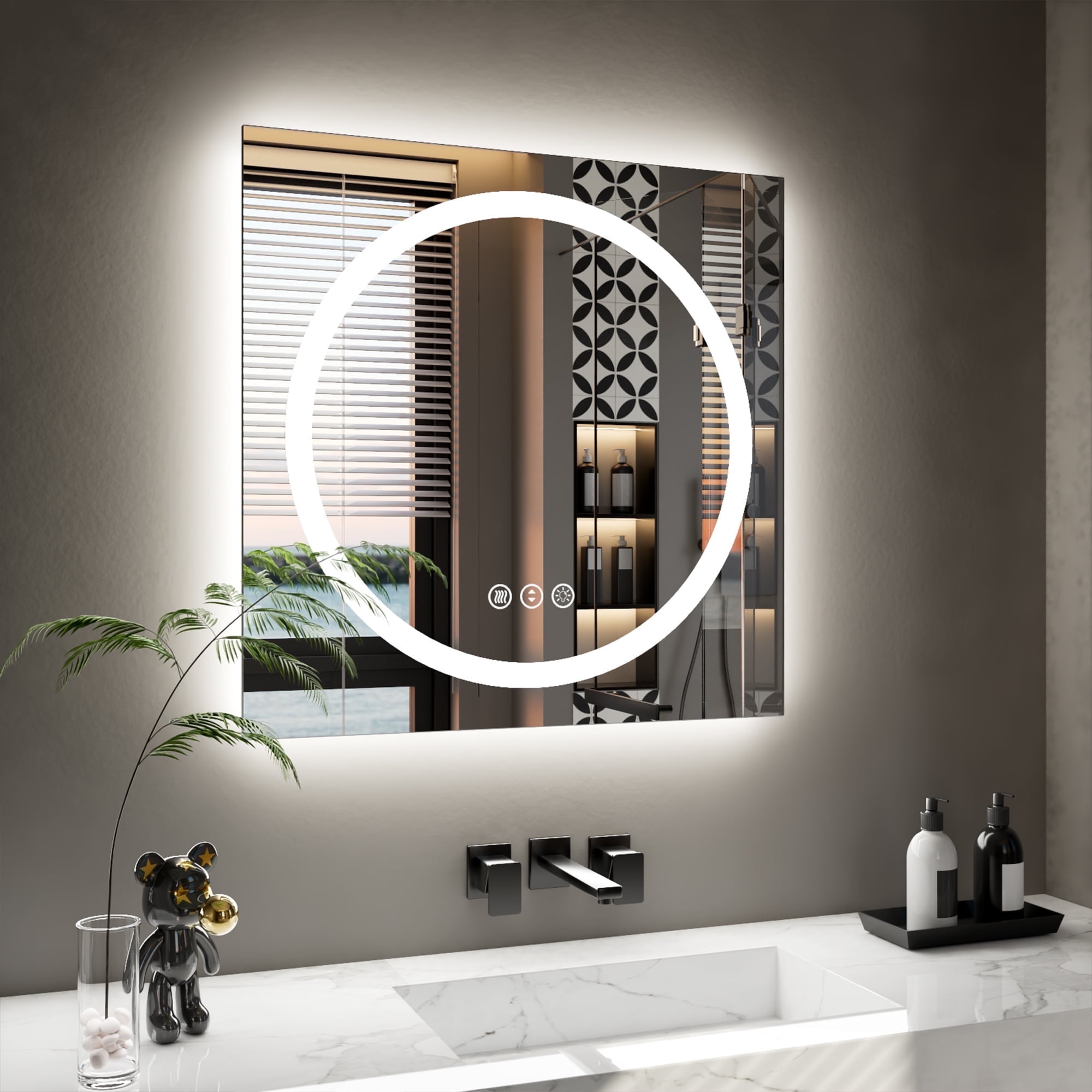 Double-layer LED Bathroom Mirror 28x28 Inch,Wall Mirrors with Anti-Fog ...
