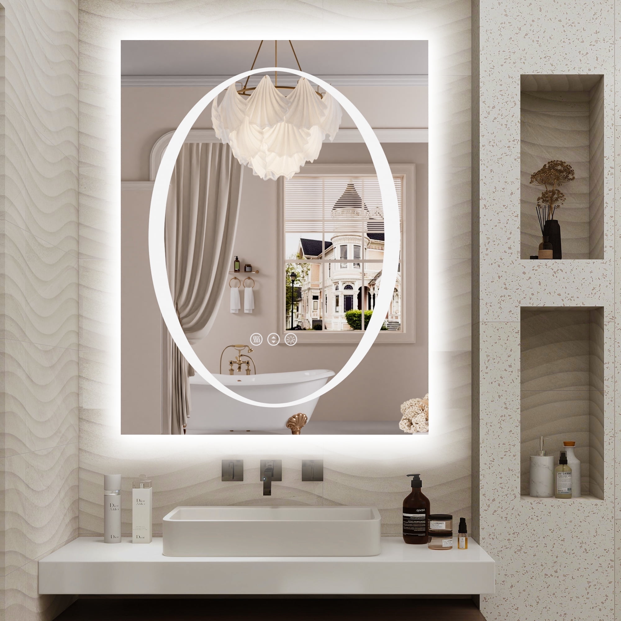 Double-layer LED Bathroom Mirror 28x36 Inch,Wall Mirrors with Anti-Fog ...