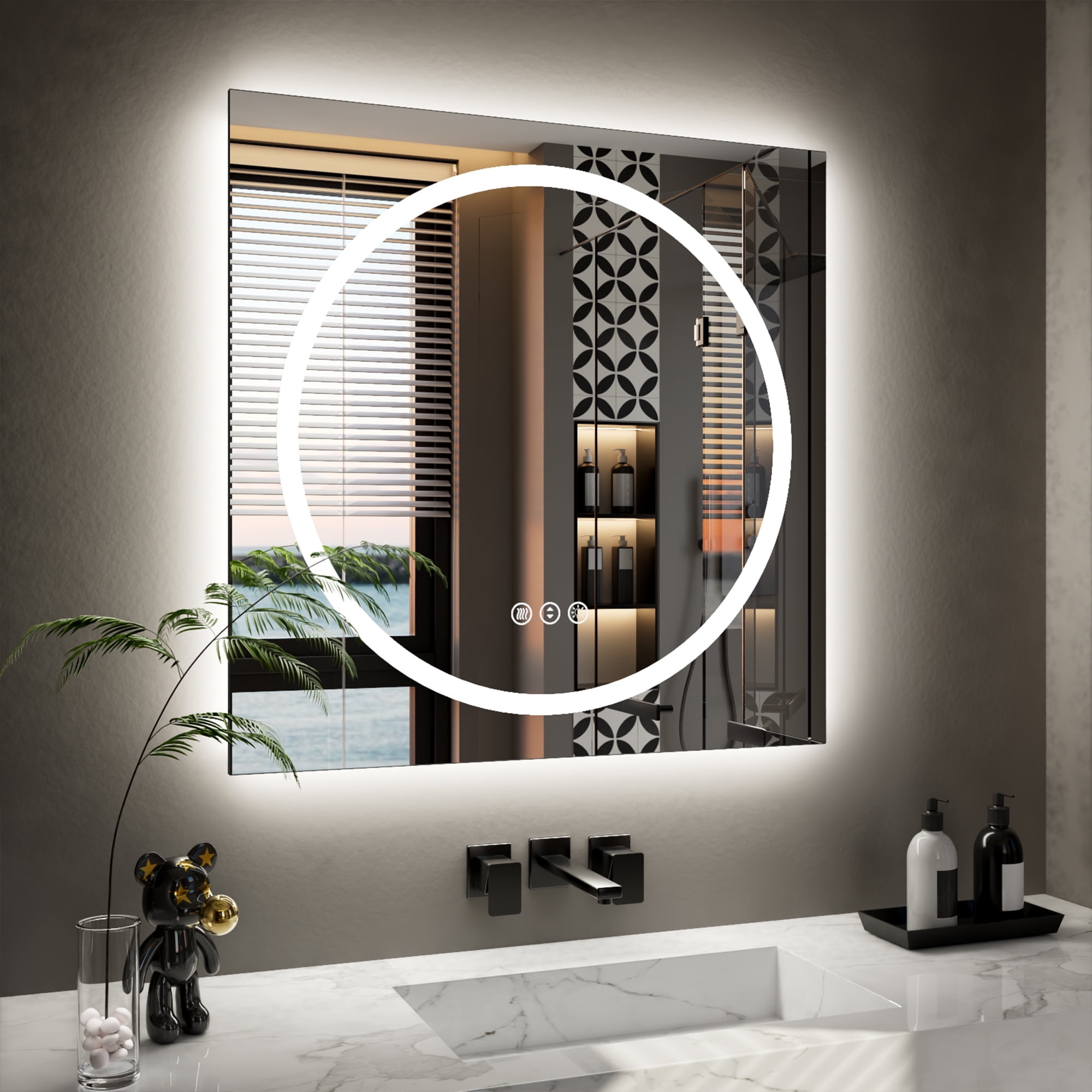 Double-layer LED Bathroom Mirror 32x32 Inch,Wall Mirrors with Anti-Fog ...