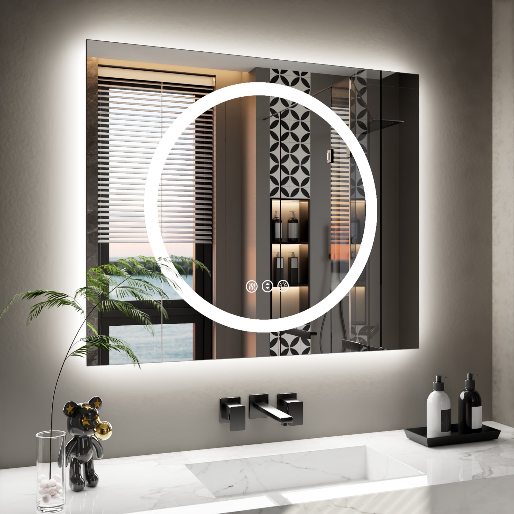Double-layer LED Bathroom Mirror 40x32 Inch,Wall Mirrors with Anti-Fog ...