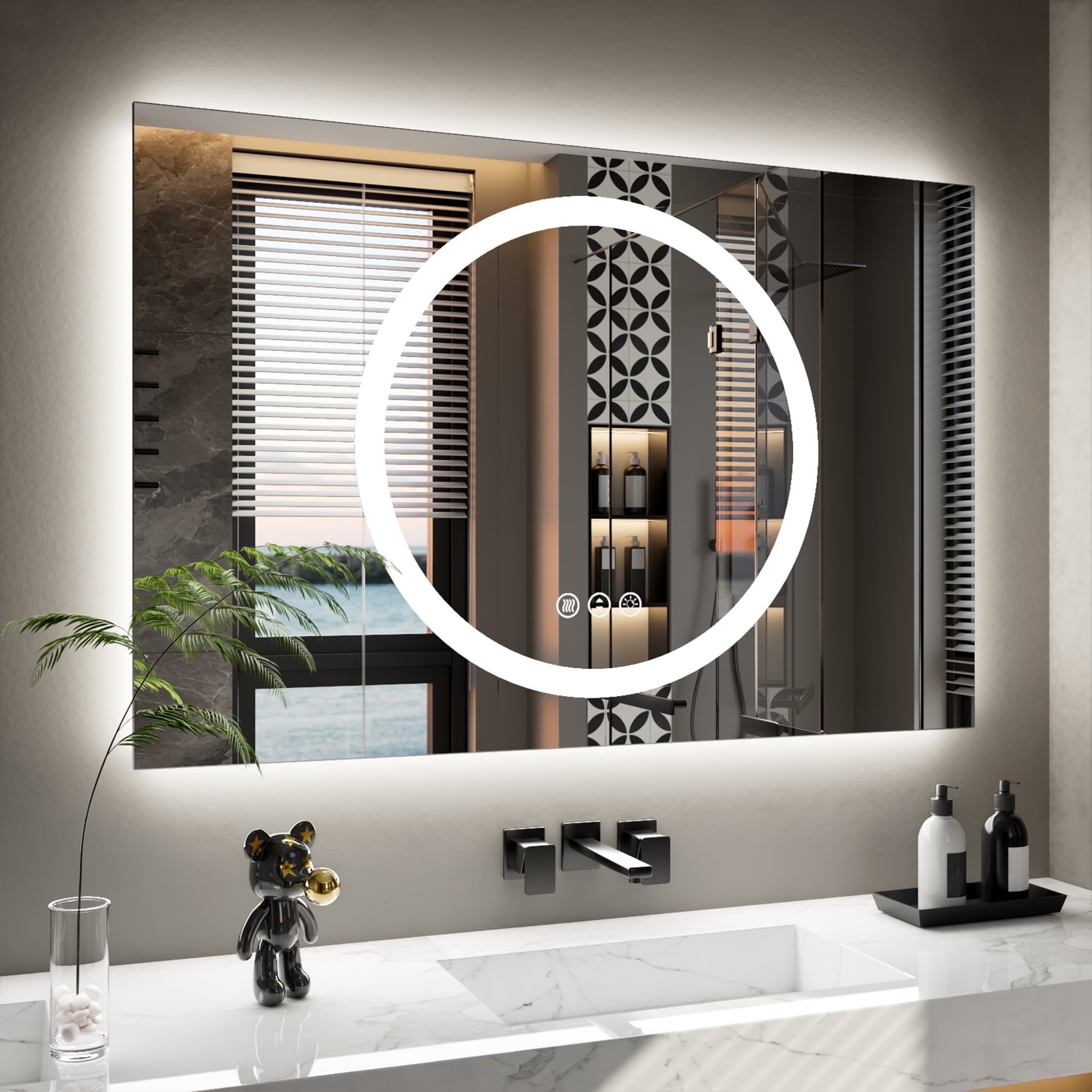 Double-layer LED Bathroom Mirror 48x32 Inch,Wall Mirrors with Anti-Fog Vanity Mirror ,Shatter ...