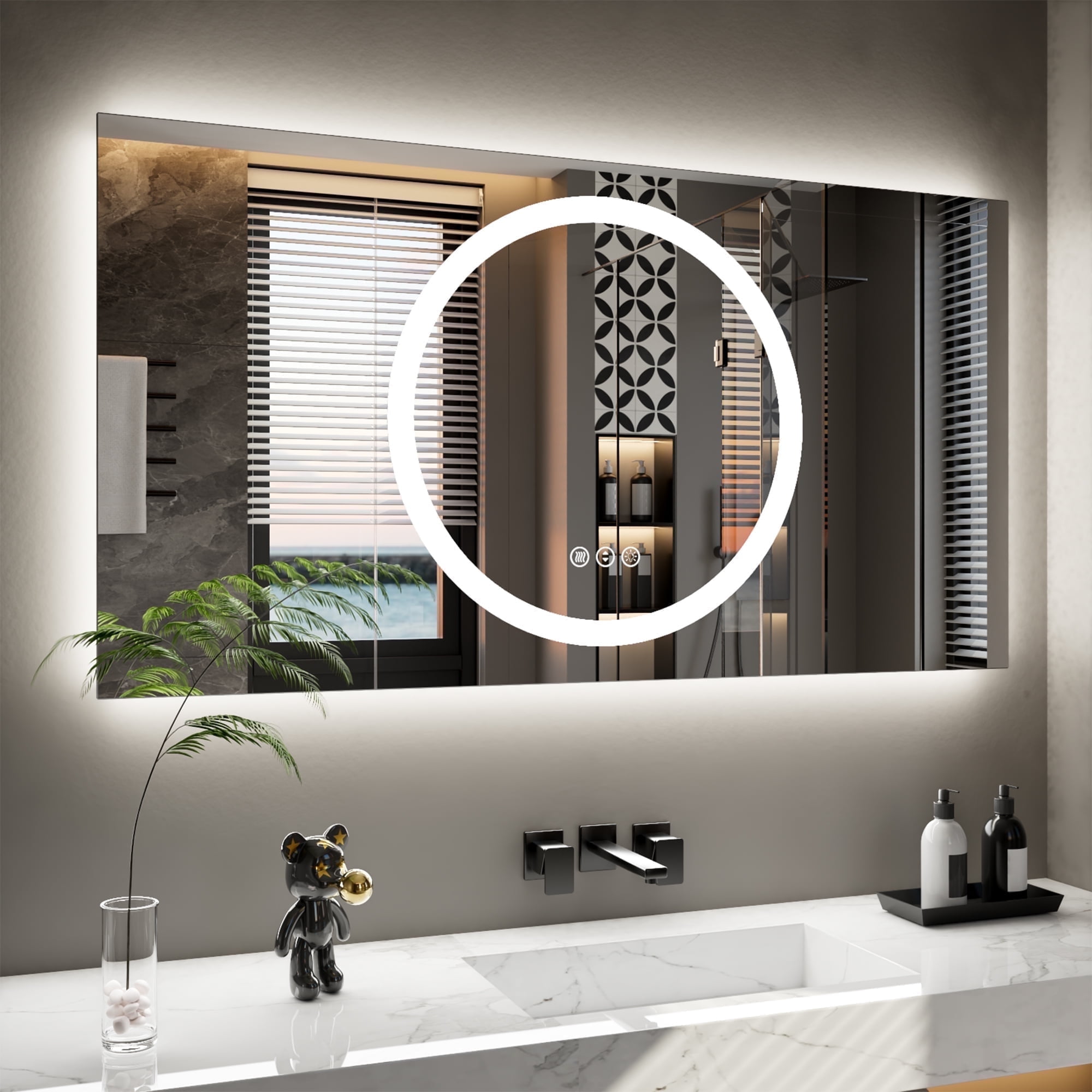Double-layer LED Bathroom Mirror 60x32 Inch,Wall Mirrors with Anti-Fog ...