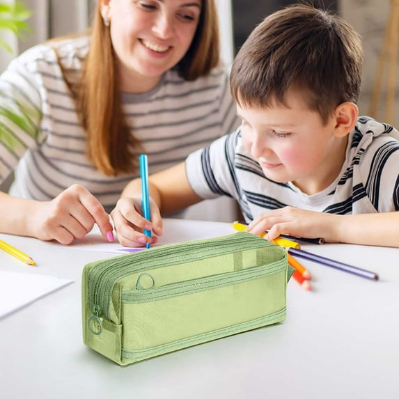 Double-layer Large-capacity Transparent Stationery Bag With Mesh Fabric ...