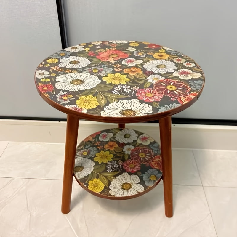 Double-layer Mandala Floral Pattern Side Table - Space-saving Hardwood ...