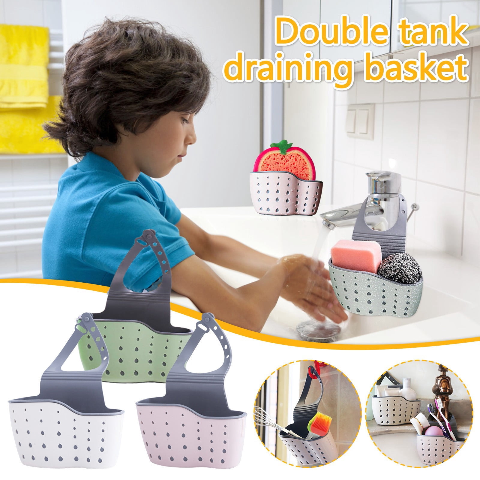 Double-layer Sink Draining Basket, Stainless Steel Pool Sponge Rack ...