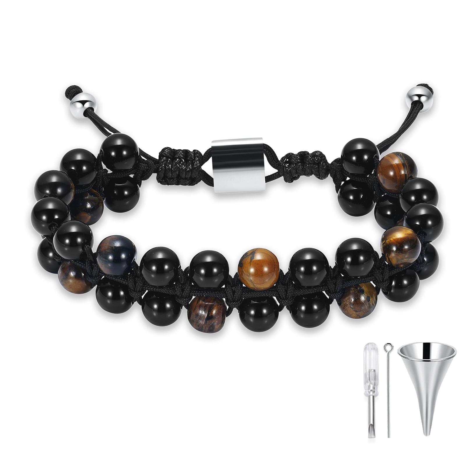Double layer Tiger Stone Cremation Jewelry Lava Stone Urn Bracelet for Ashes for Women Men ...