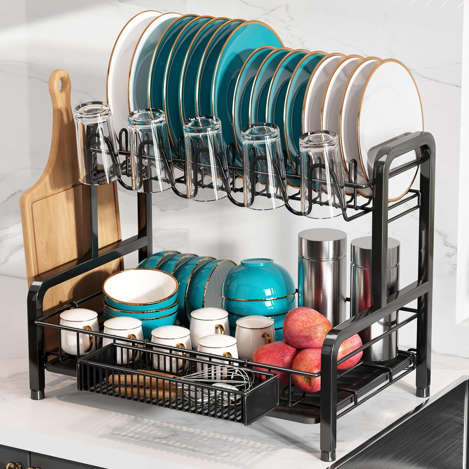 Double-layer dish drying rack, kitchen countertop dish rack, stainless ...