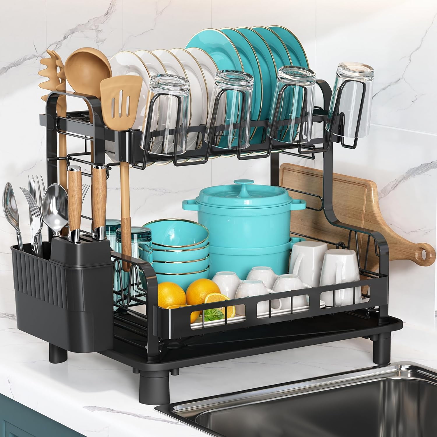 Double-layer dish drying rack, kitchen countertop dish rack, stainless ...