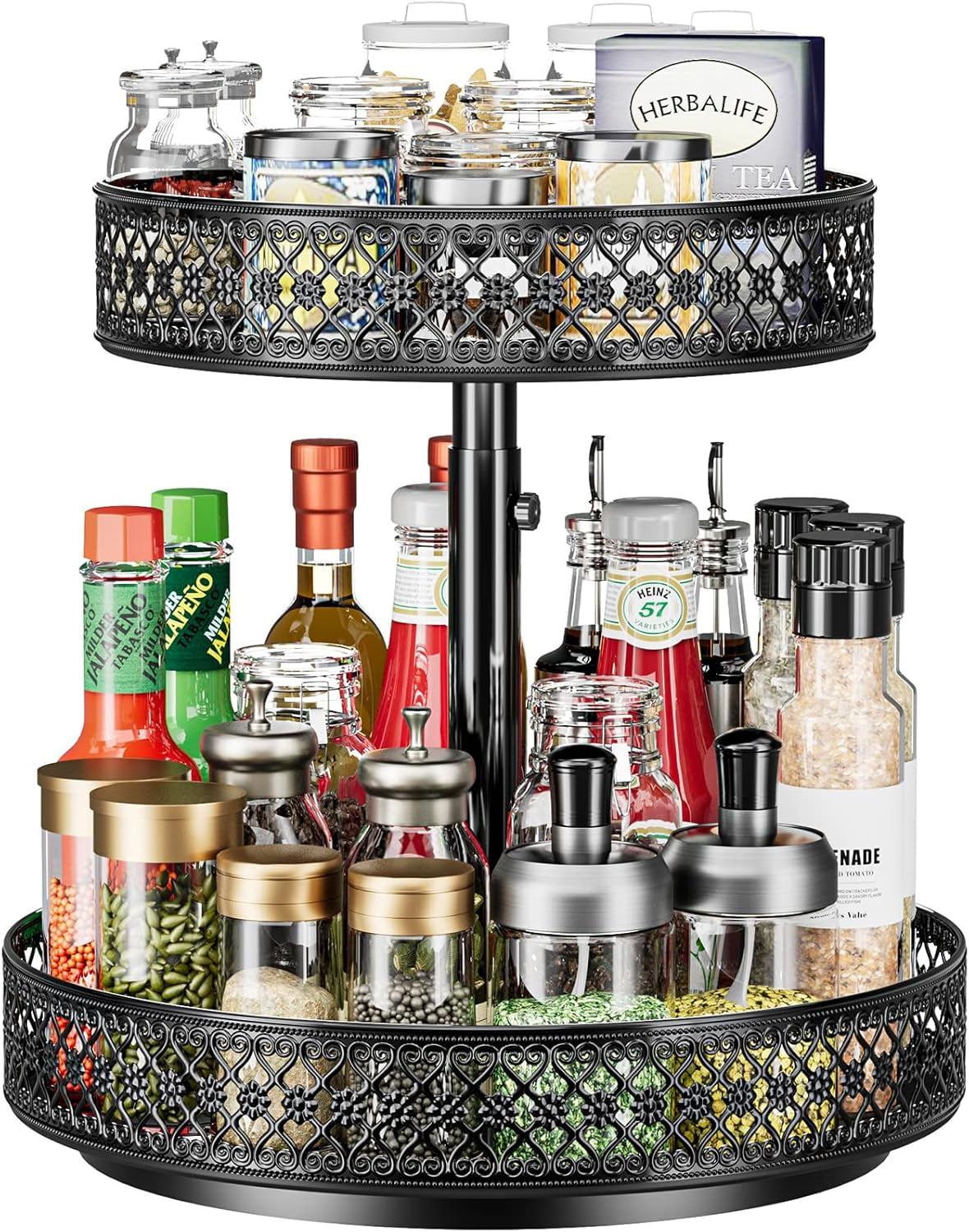 Double layer rotating dining table storage rack -12 inch adjustable ...