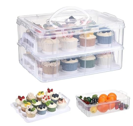 Double layered paper cups, each layer can hold 12 cupcakes, cake rack ...