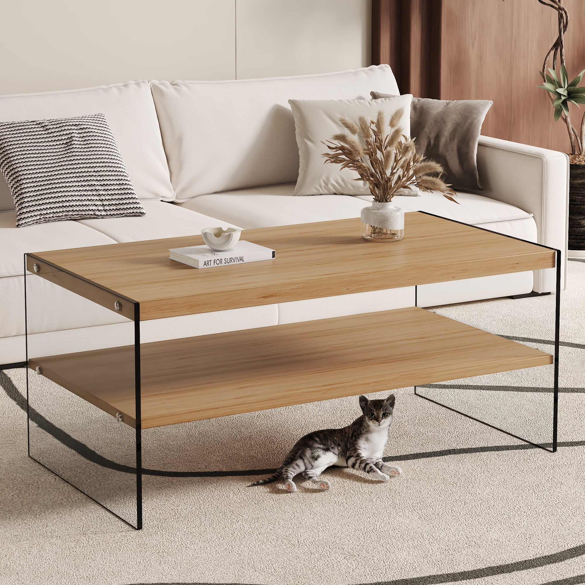 Double layered rectangular coffee table.The board is made of MDF with ...