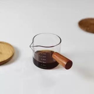 Double mouth side wooden handle small Milk Cup High Borosilicate Glass ...