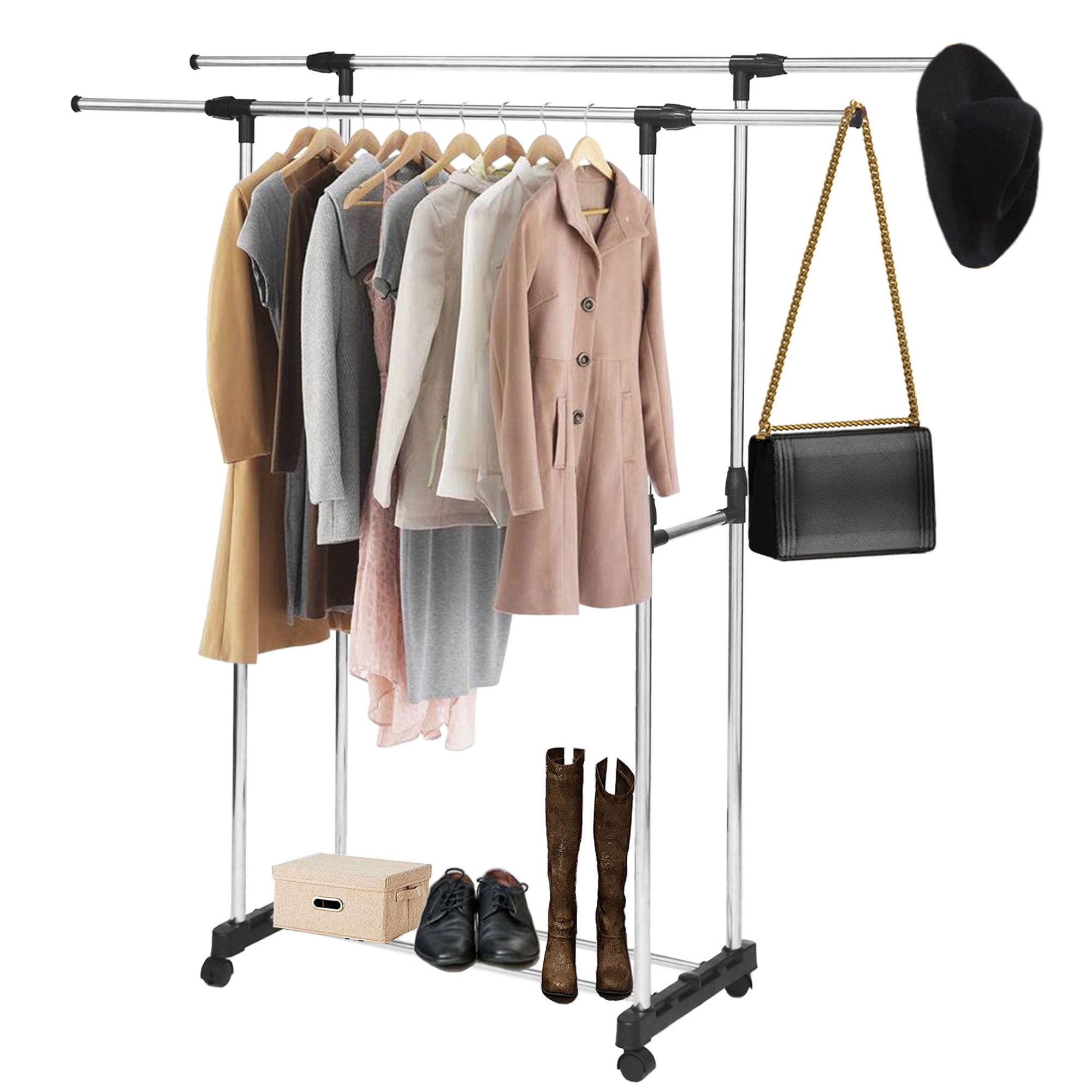 Edovaf Adjustable Stainless Steel Double Pole Clothing Rack, Movable ...