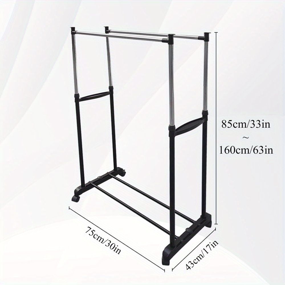 Double pole height adjustable clothes rack,stainless steel indoor rack ...