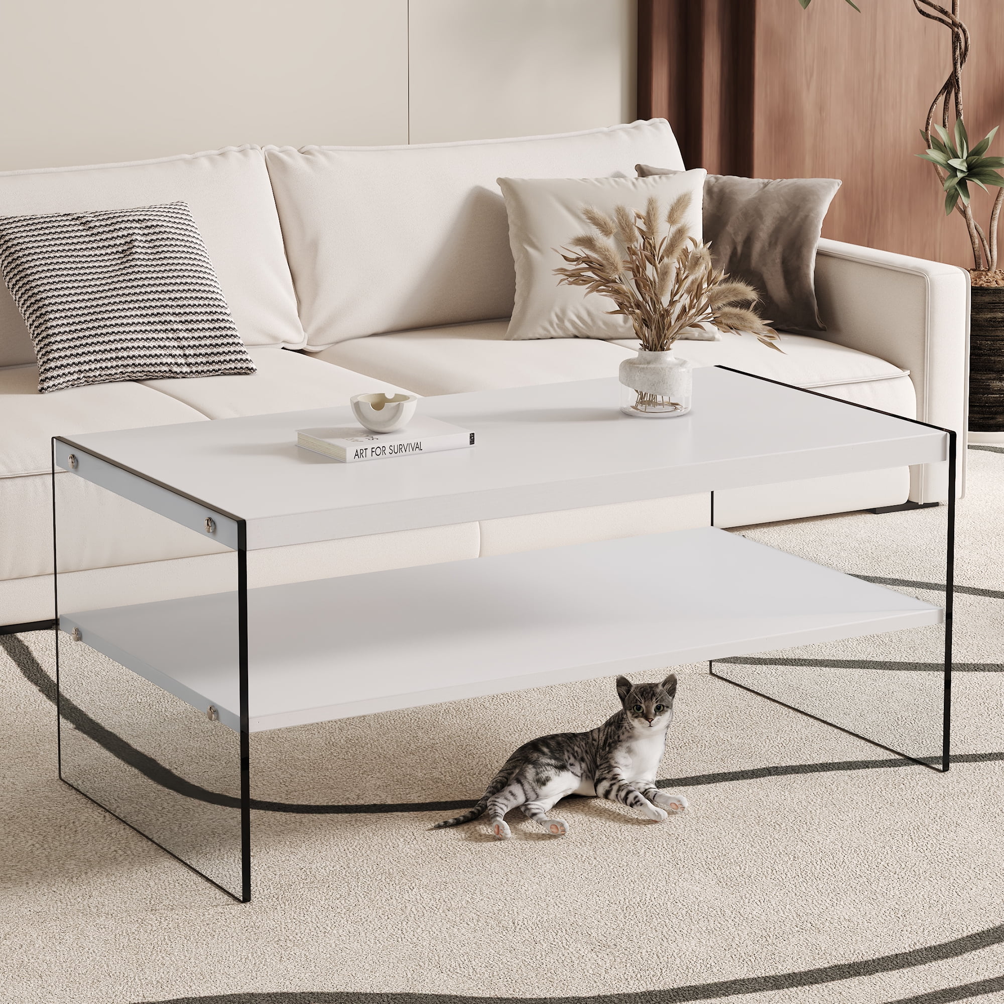 Double rectangular coffee table. The board surface is MDF, with white ...