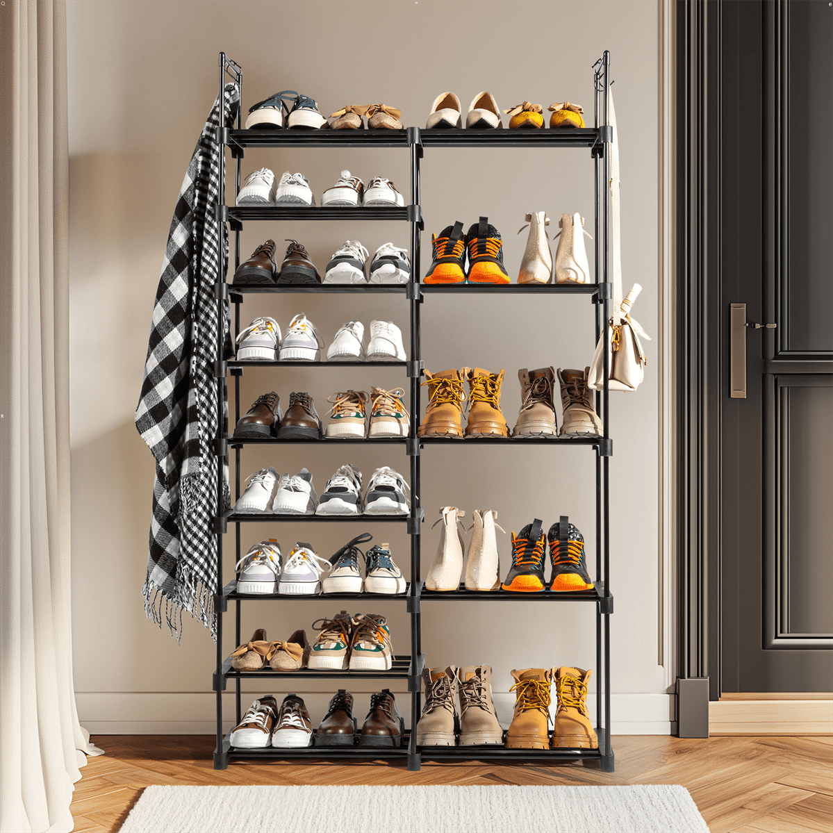 Double row 9 layers with handles Non-woven shoe rack Iron pipe + PP pad ...