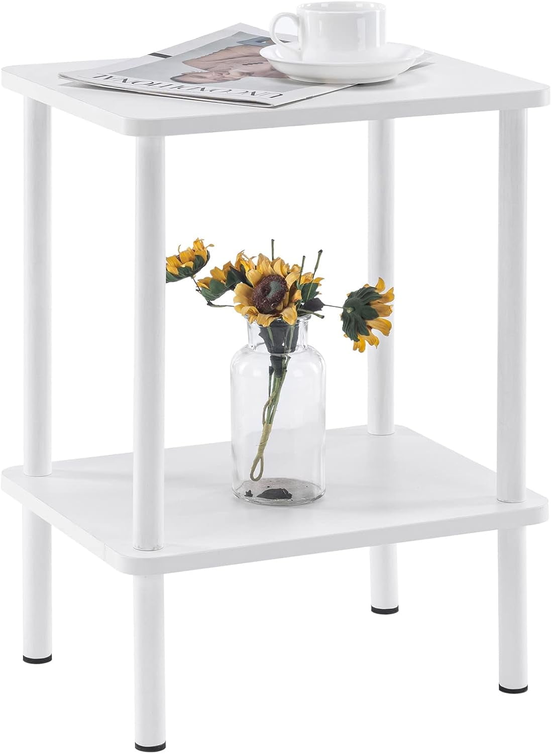 Double side table, small side table with solid wood legs, bedside table with storage shelf ...