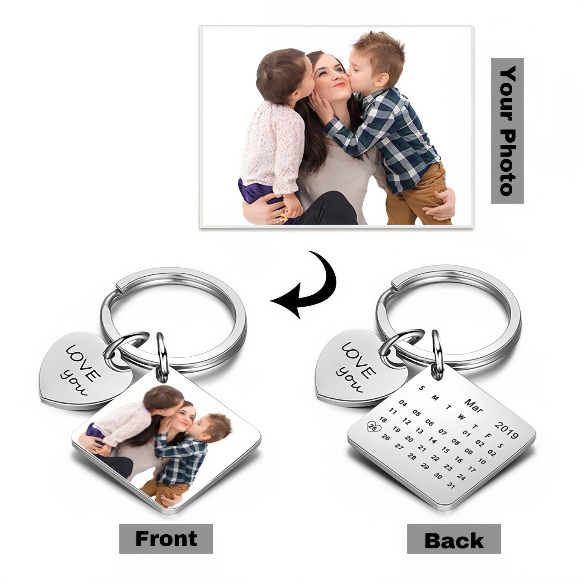 Double-sided Custom Keychain, Personalized Custom Photo/Date/Name/Word ...