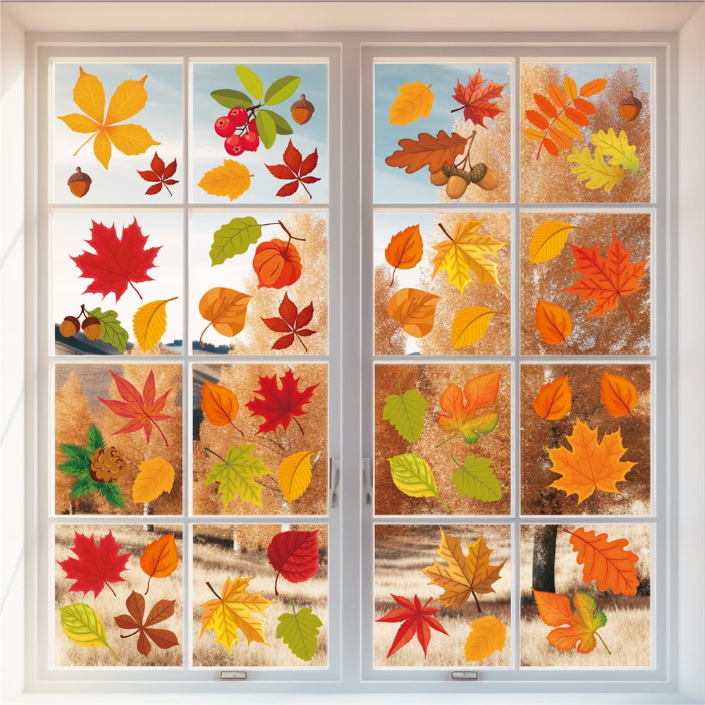 Double-sided Printing Window Clings,Autumn Leaves Stickers,Reusable ...