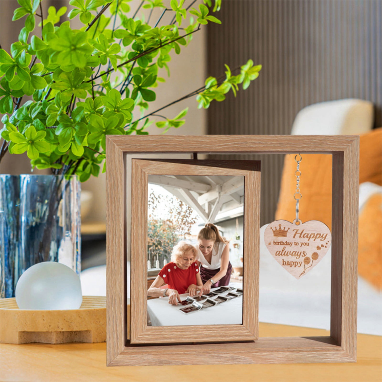 Double-sided Wooden Rotating Photo Frame, 6" Decorative Tabletop ...