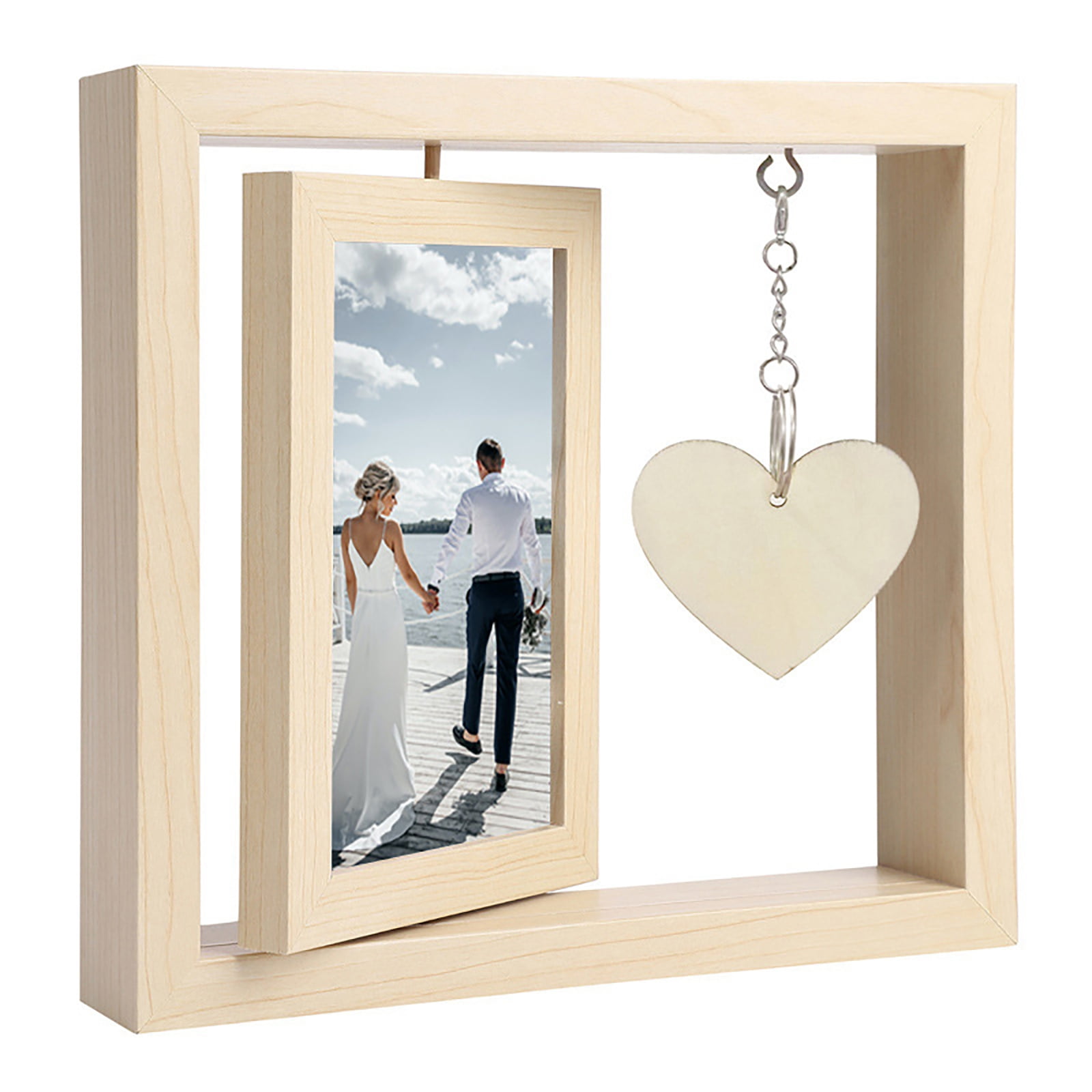 Double-sided Wooden Rotating Photo Frame, 6" Decorative Tabletop ...