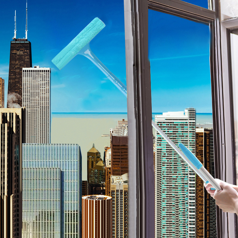 Double-sided long handle retractable rotating glass cleaner U-shaped ...