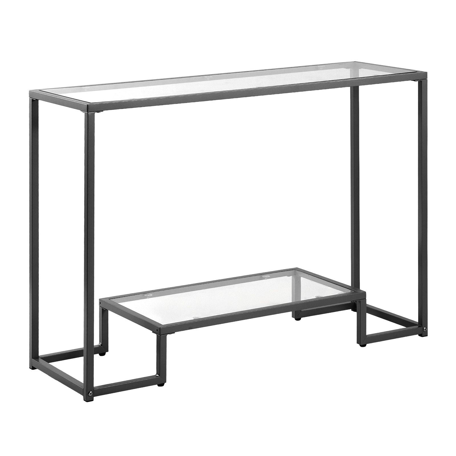 Double tempered glass console table with metal legs and anti-dump kit ...