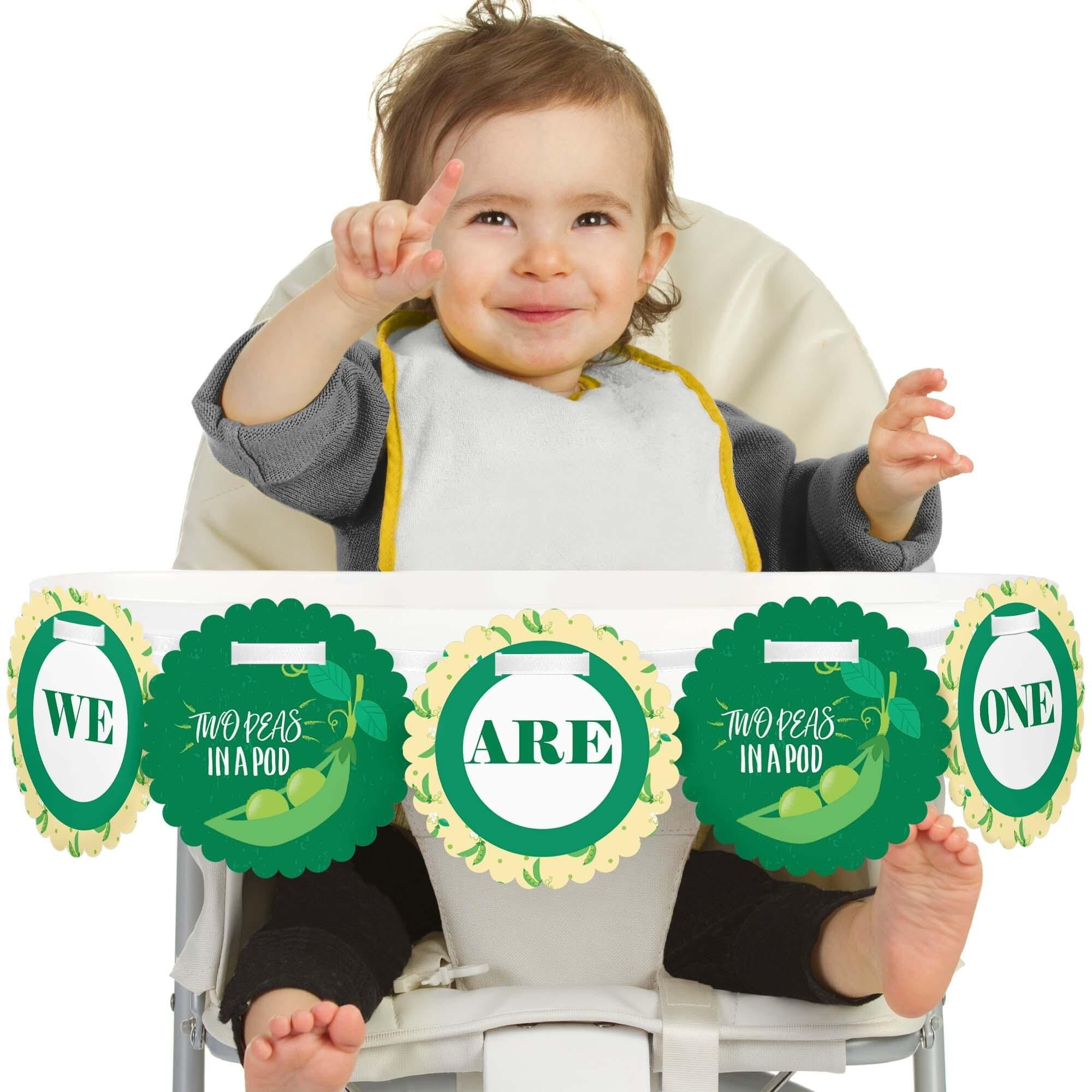 Big Dot of Happiness Double the Fun - Twins Two Peas in a Pod 1st Birthday Highchair Decor - We ...