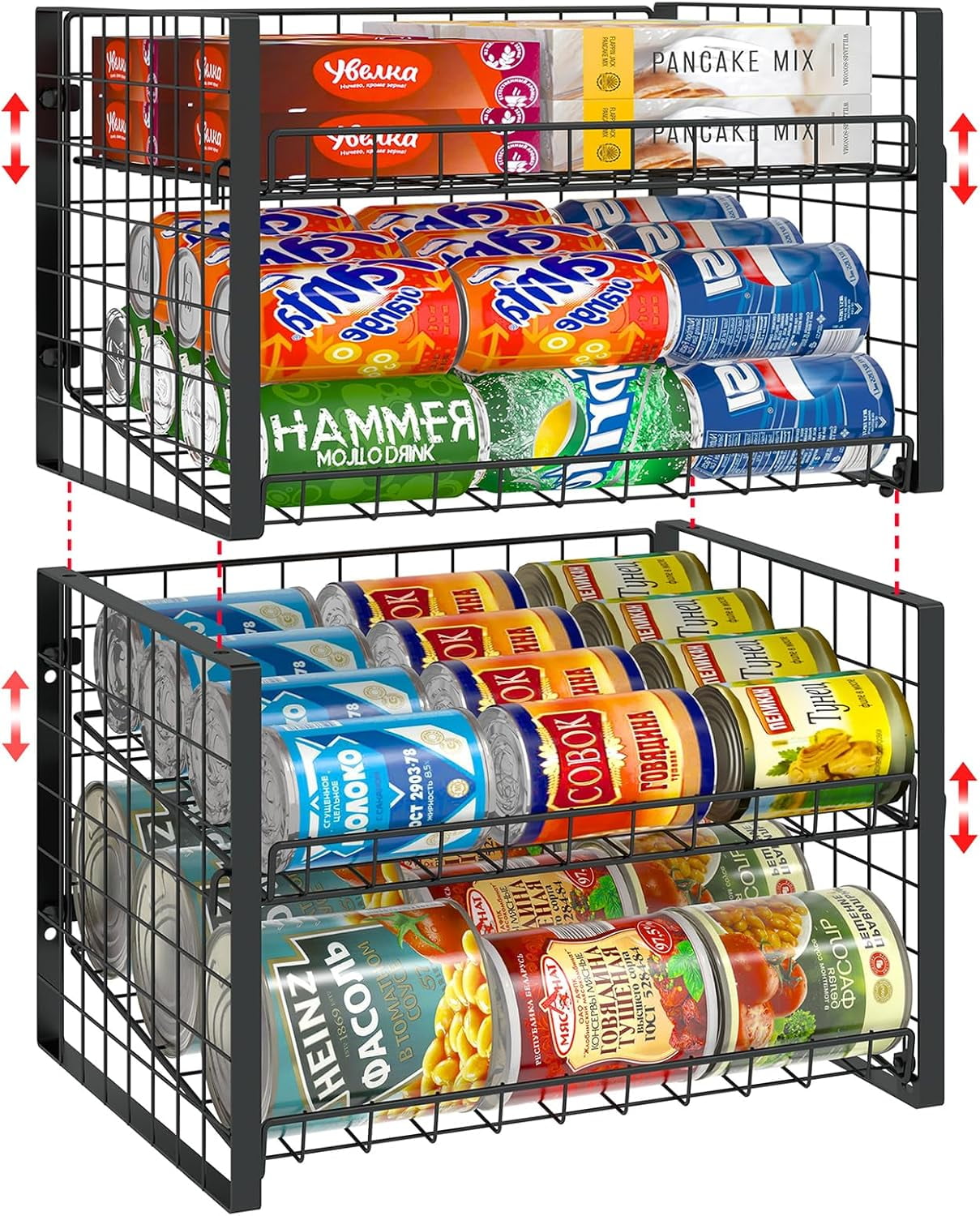 Double-tier stackable can rack for pantry, adjustable can dispenser ...