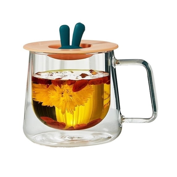 Double-walled Glasses with Handle and Silicone Lid, Clear Borosilicate ...