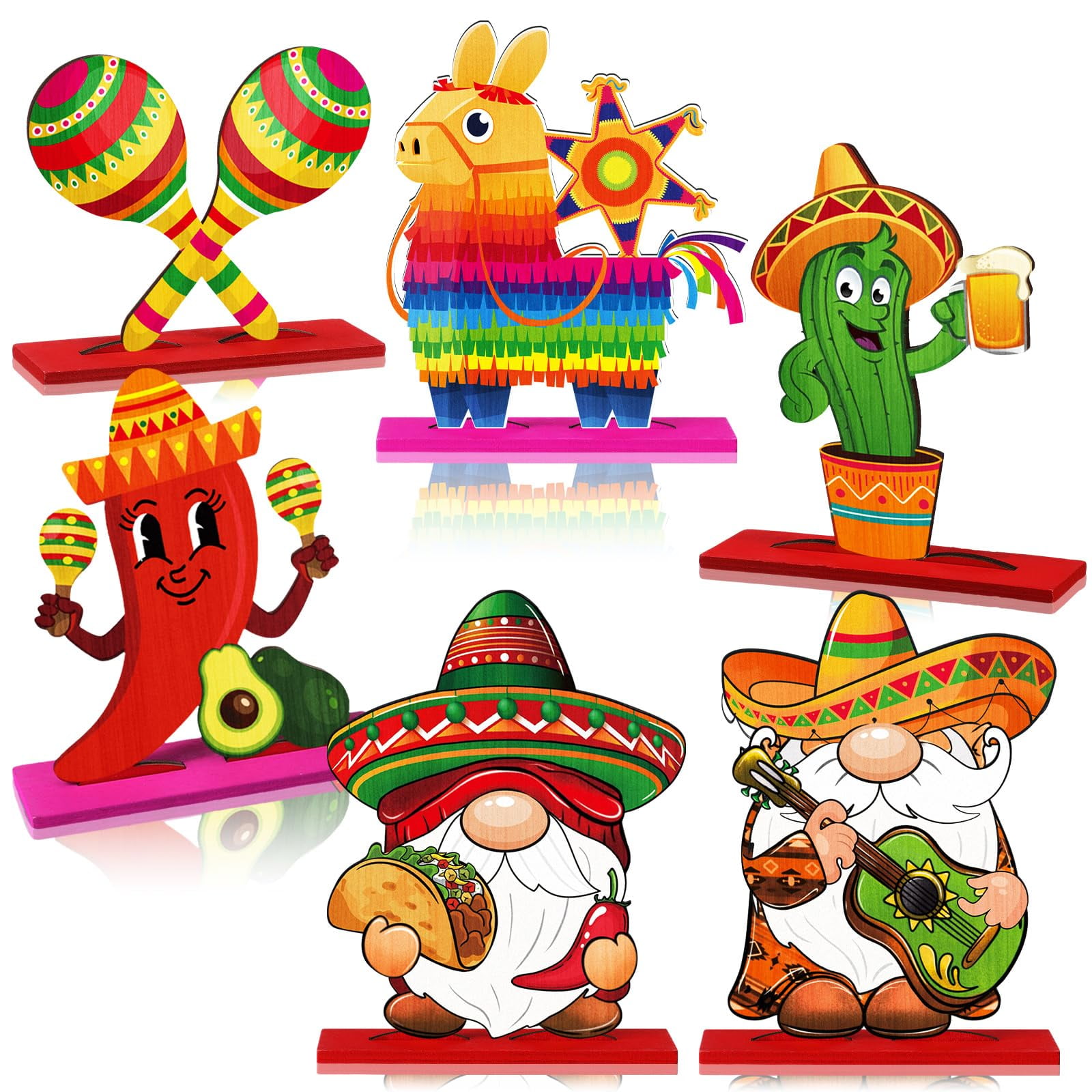 DoubleFill 6 Pcs Mexican Table Centerpieces Mexican Fiesta Wooden Table ...