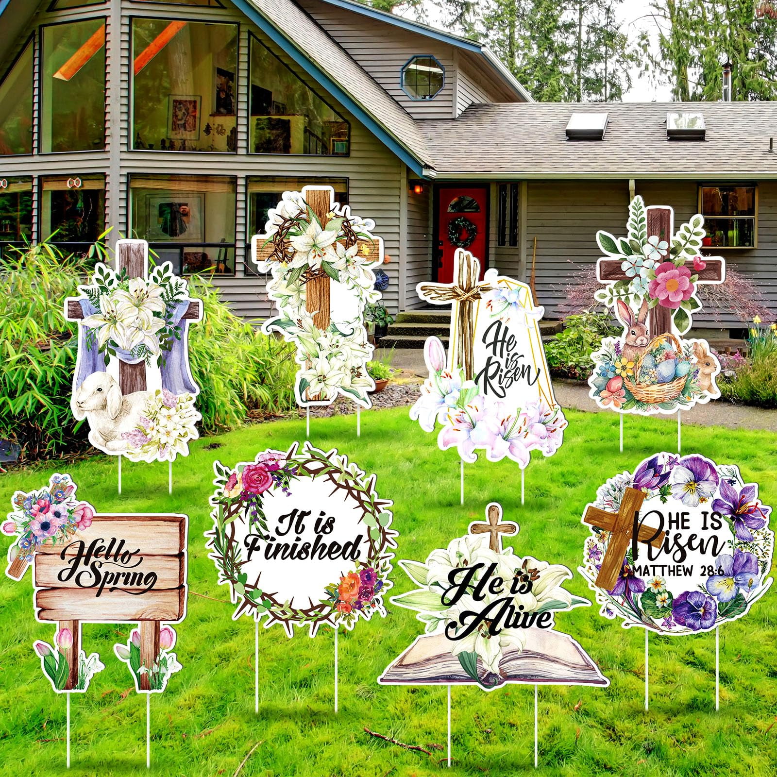 DoubleFill 8 Pcs Religious MMF7 Yard Signs Happy He is Risen Yard Sign ...
