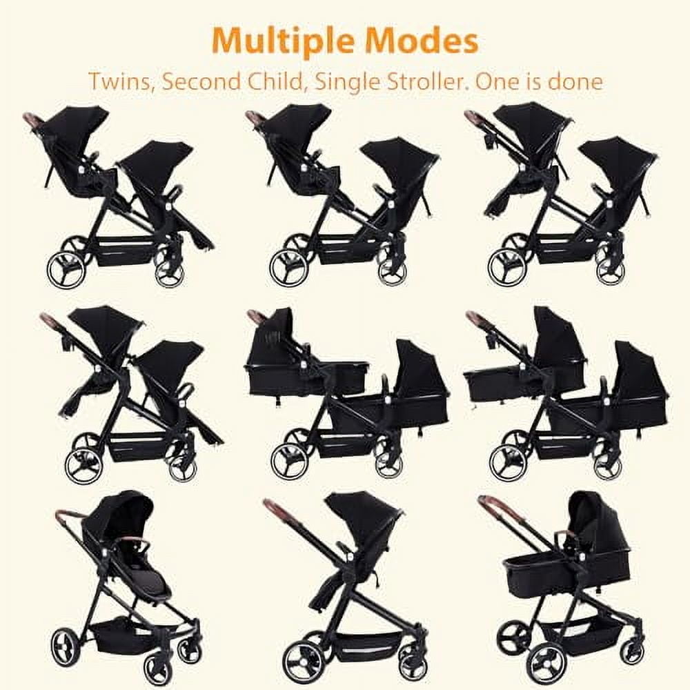 DoubleTrack Tandemfor Infant and Toddler, Foldable Pushchair Bassinet ...