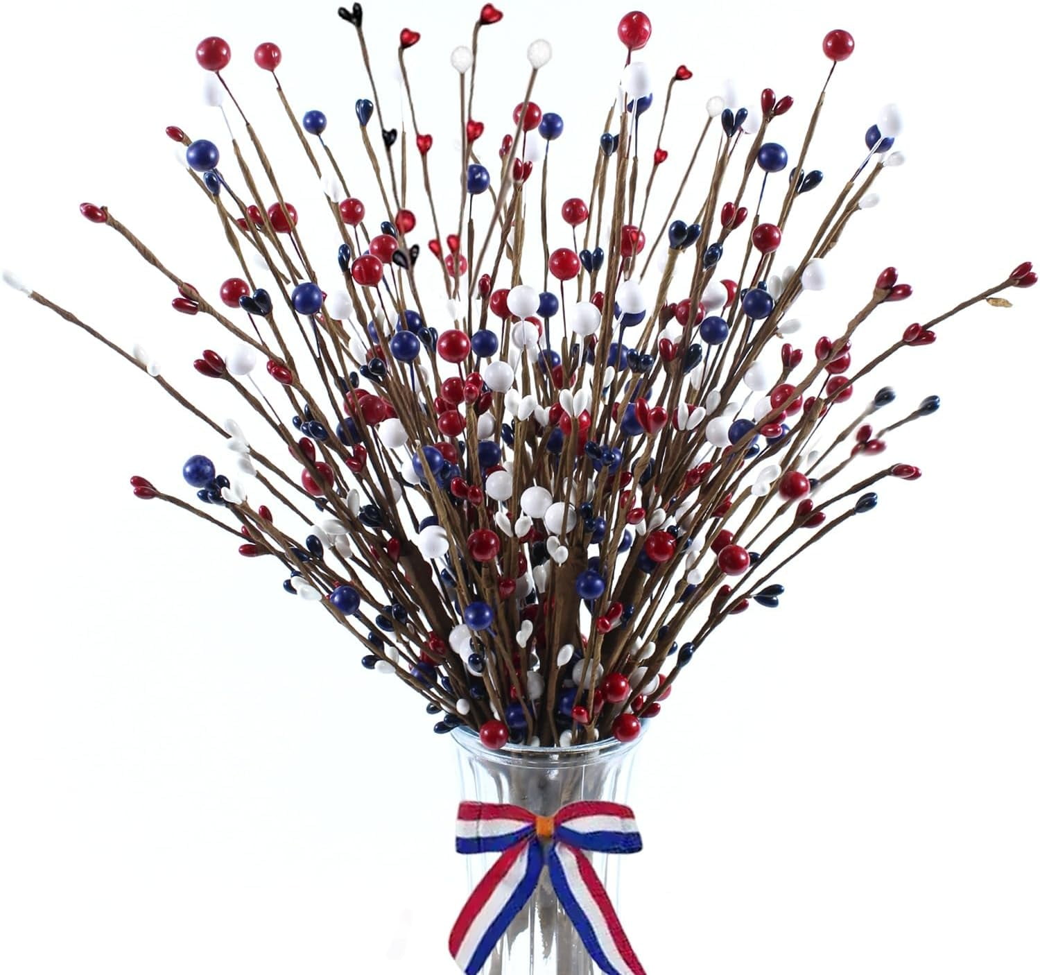 DoubleWood 6Pack Patriotic Picks, Artificial Red White and Blue Berry ...