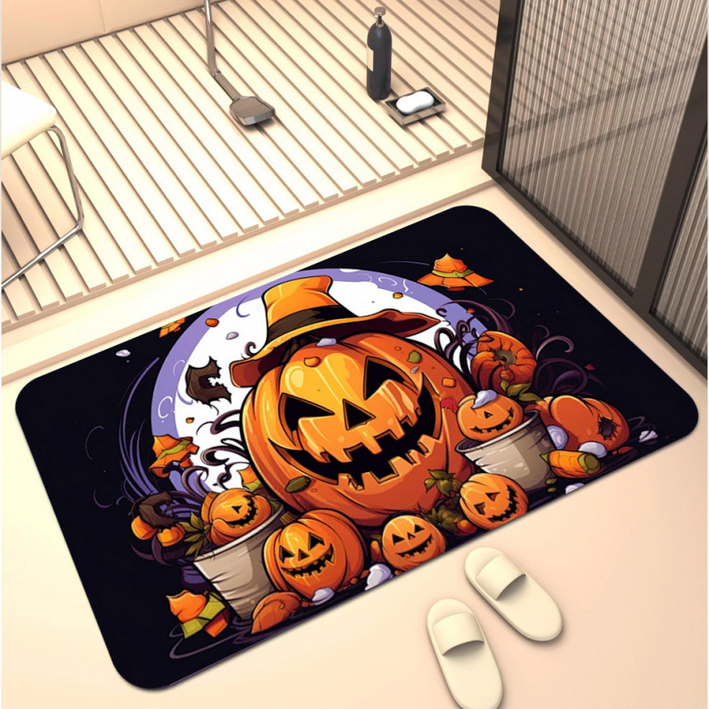 DoubleX DT Halloween Pumpkin Diatomite Bath Mat - Super Absorbent, Non ...