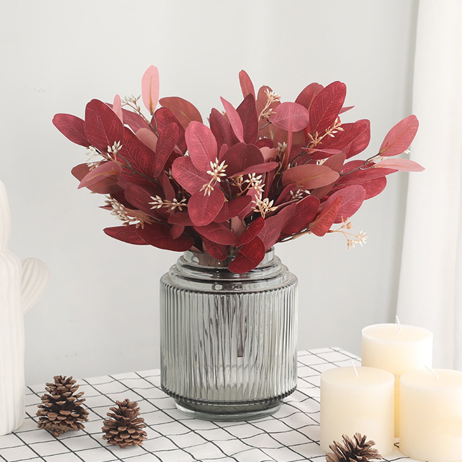 DoubleYi Artificial Eucalyptus Plants DIY Clear Leaf Veins Beautiful ...