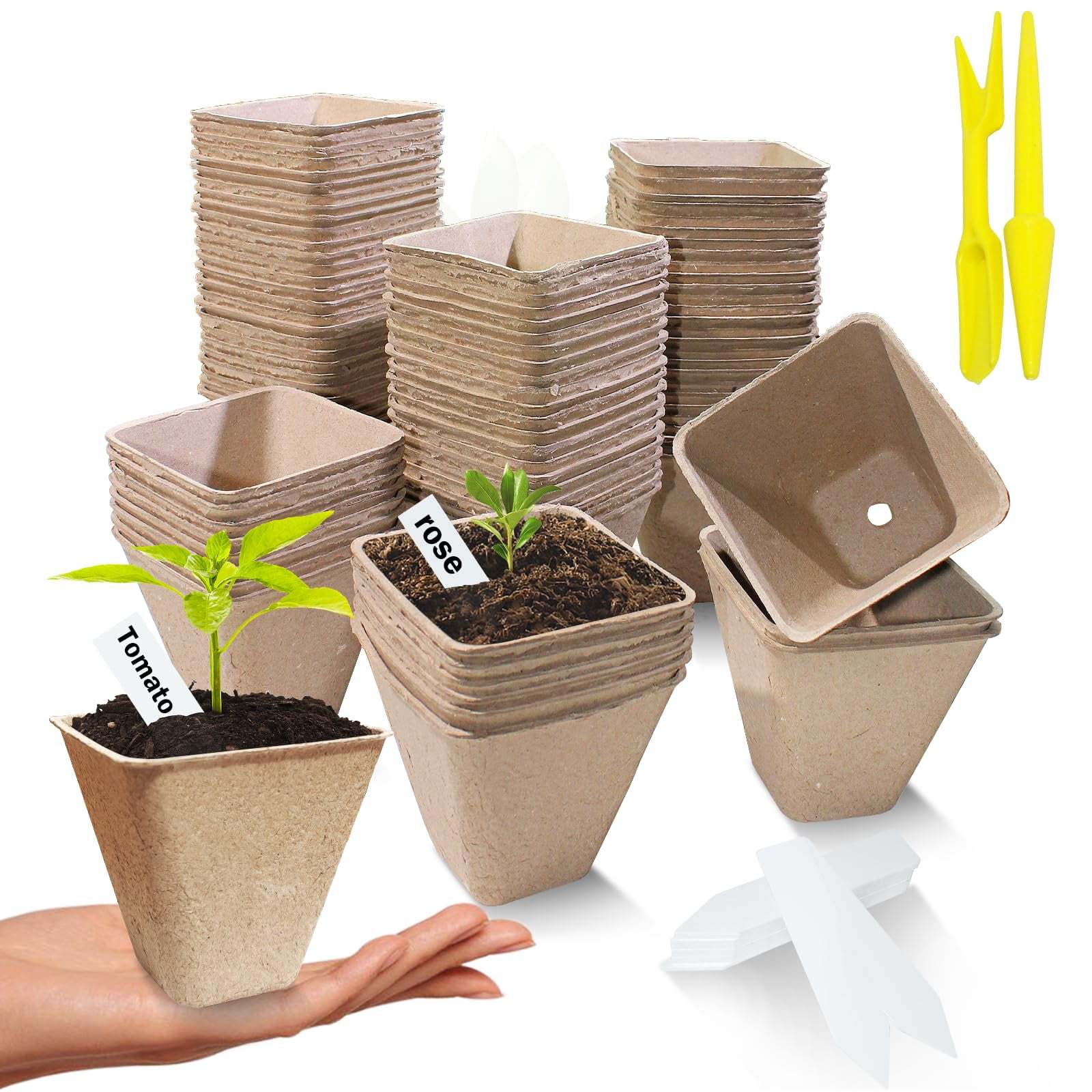 Doubleggs 70 Pack 3.15 Inch Square BSL1 Peat Pots, Seed Starter Pots ...