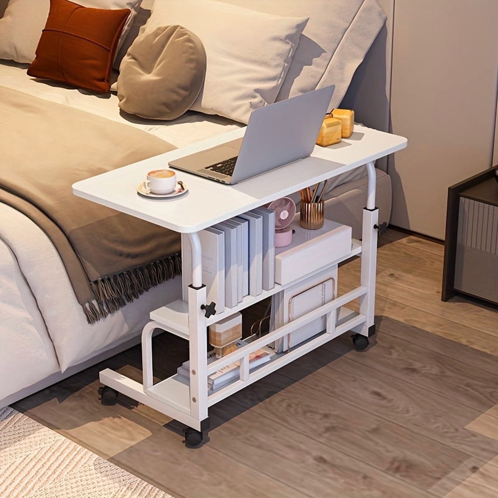 2-Tier Foldable Metal Desk with Wheels - Adjustable Height, Large ...