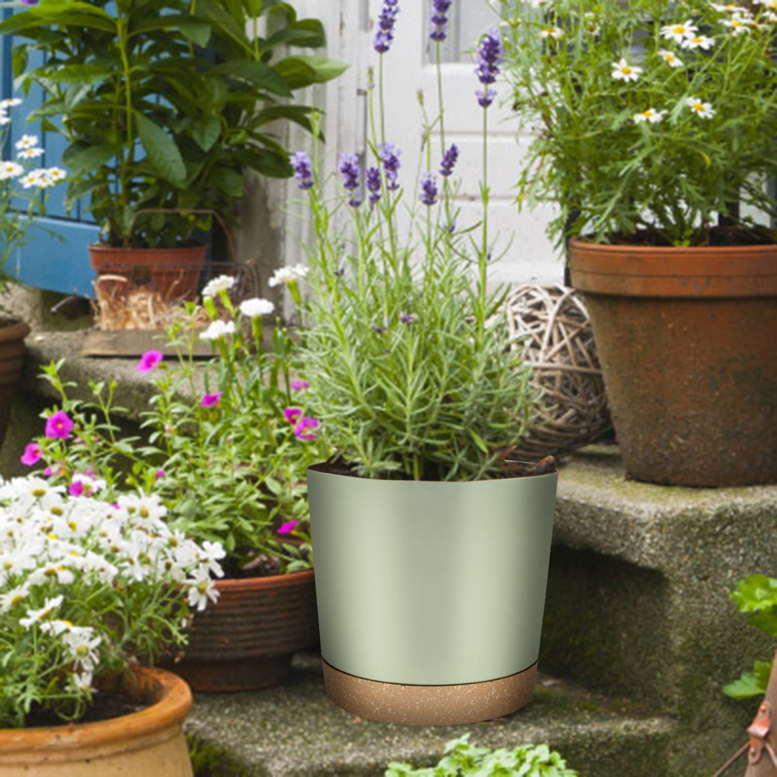Doublelift Flower Pot Straight Resin Round Flower Pot Balcony Vegetable ...