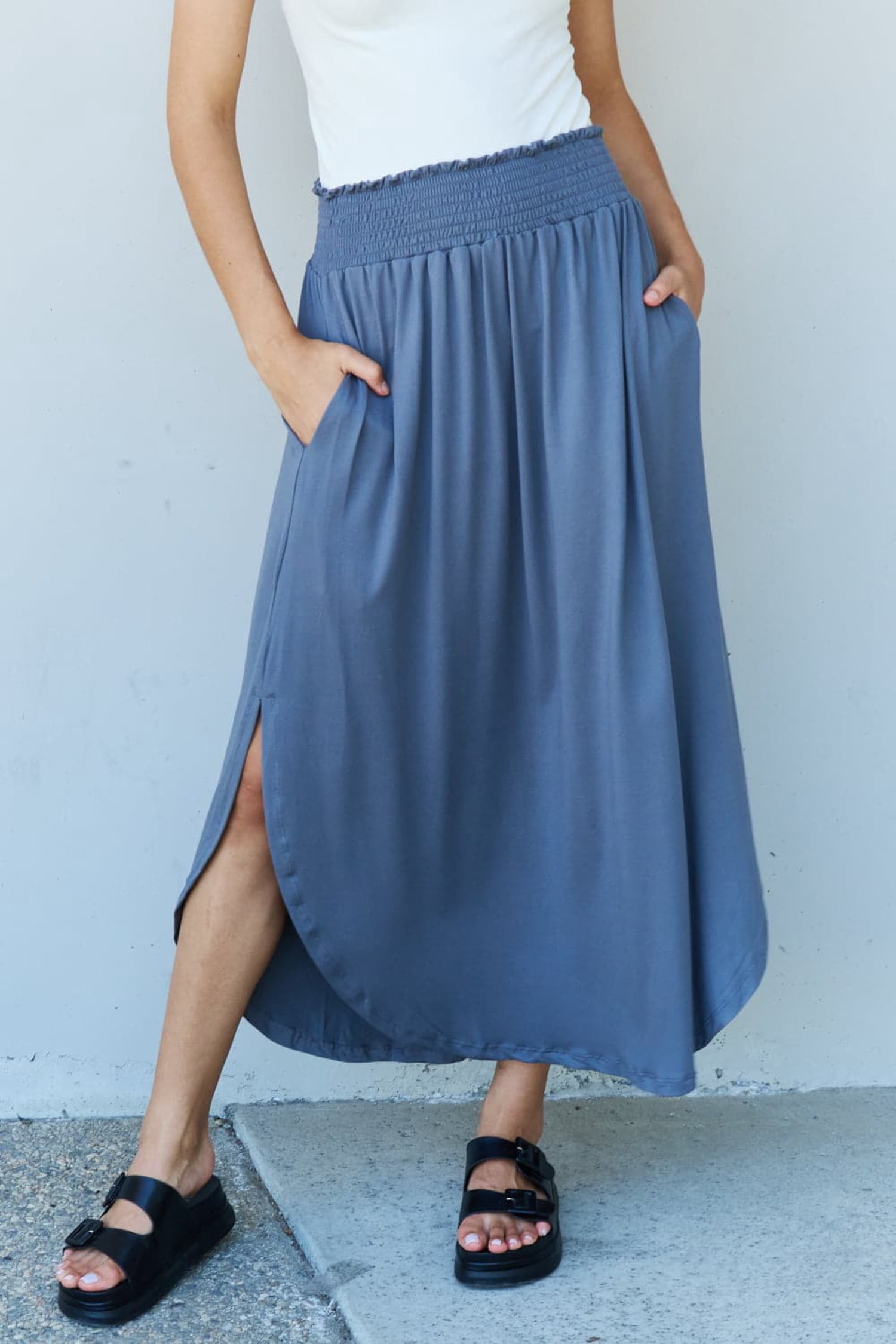 Doublju Comfort Princess Full Size High Waist Scoop Hem Maxi Skirt in ...