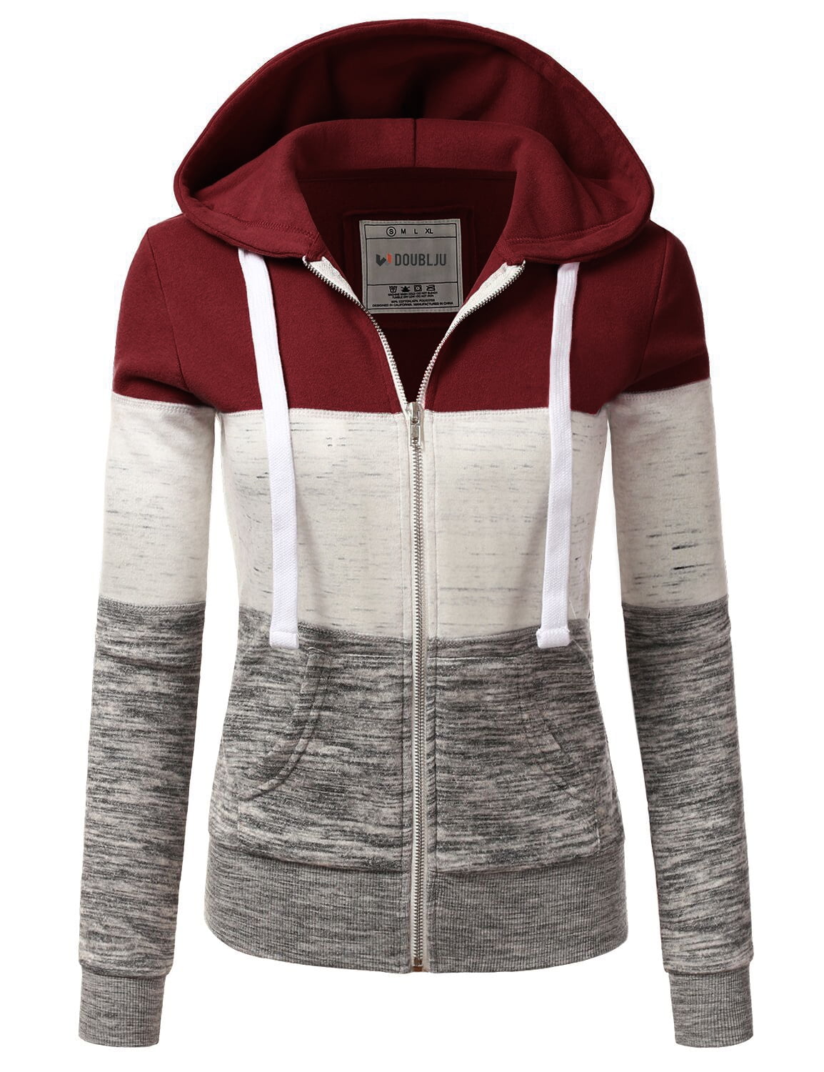 Doublju Women's Plus Size 3 Color Block Zip-Up Hoodie Jacket with ...