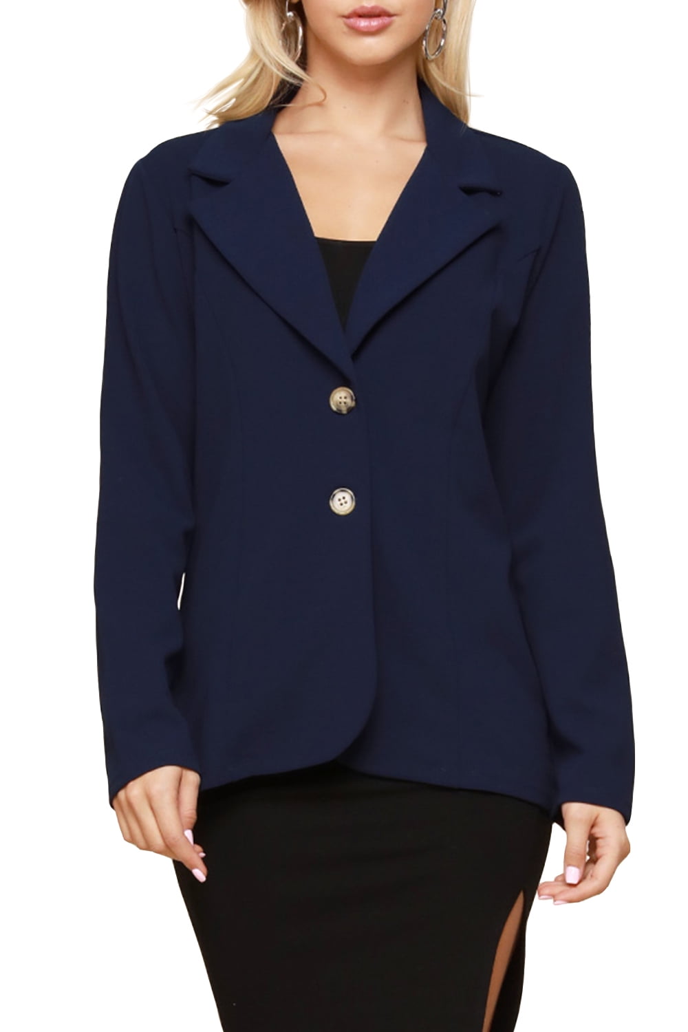 Doublju Women's Casual Long Sleeves Front 2-Button Open Front Blazer ...