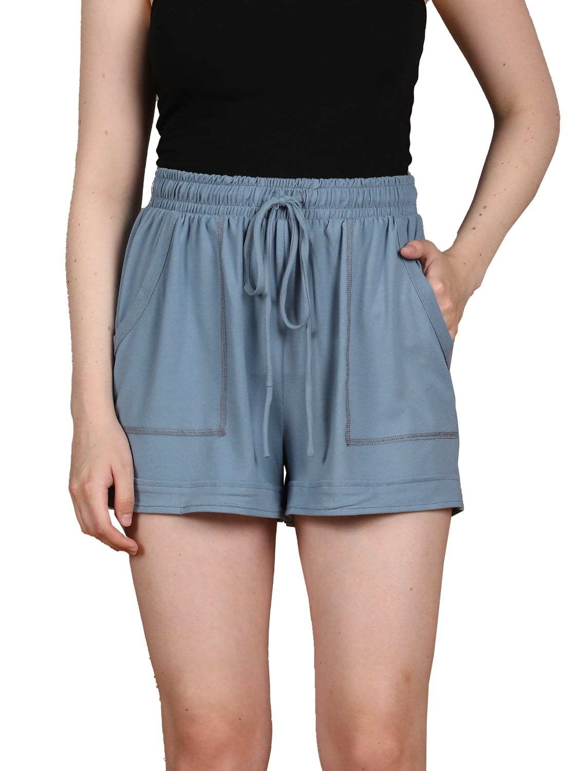 Doublju Women's Elastic Waist Comfy Casual Summer Shorts with Pockets ...