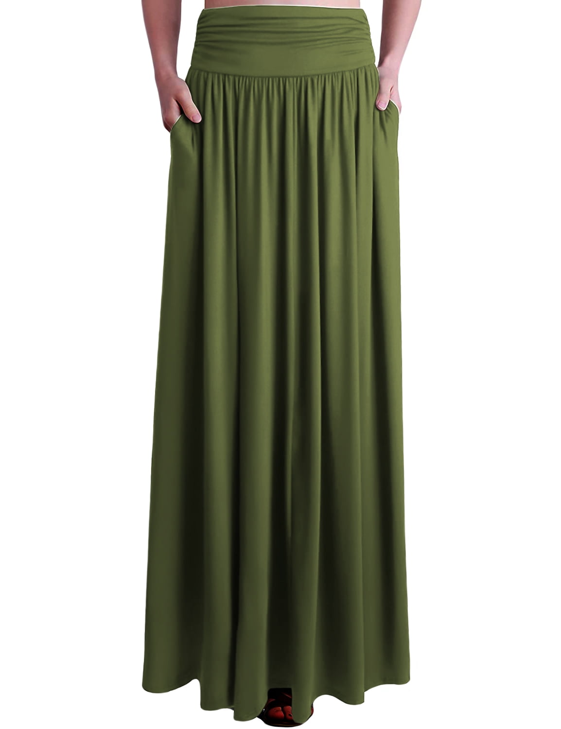 Doublju Women's Flowy Flared Comfy Maxi Skirt (Plus Size Available ...