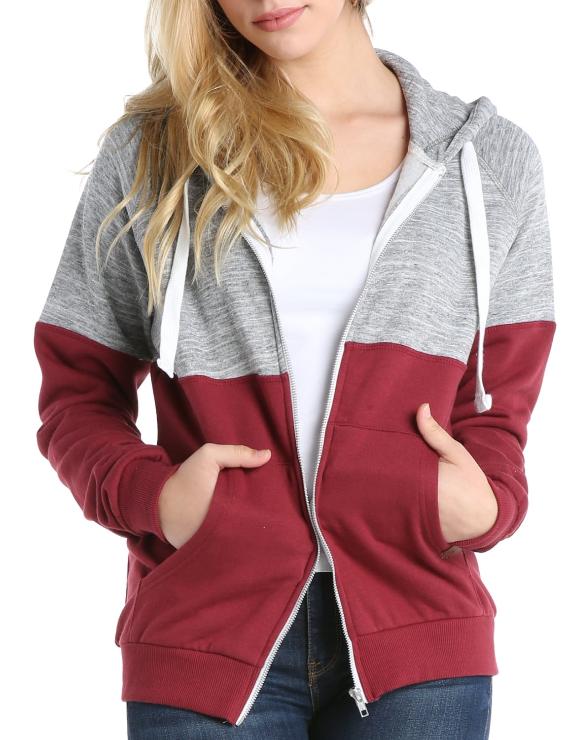Doublju Women's Lightweight Color Block Zip Up Hoodie Jacekt with Plus ...