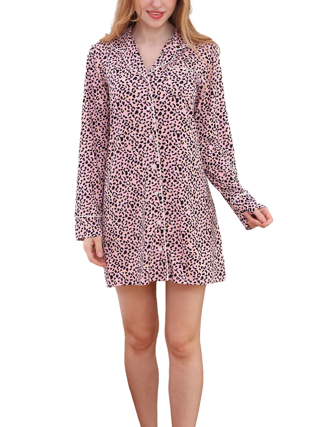 Doublju Women's Long Sleeve Button Down Nightgown Sleepwear Pajama ...