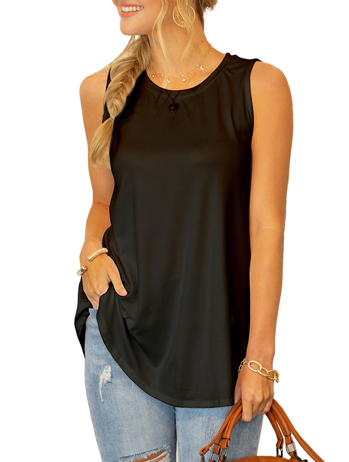 Doublju Women's Round Neck Sleeveless Tunic Tank Tops (S-3X) - Walmart.com