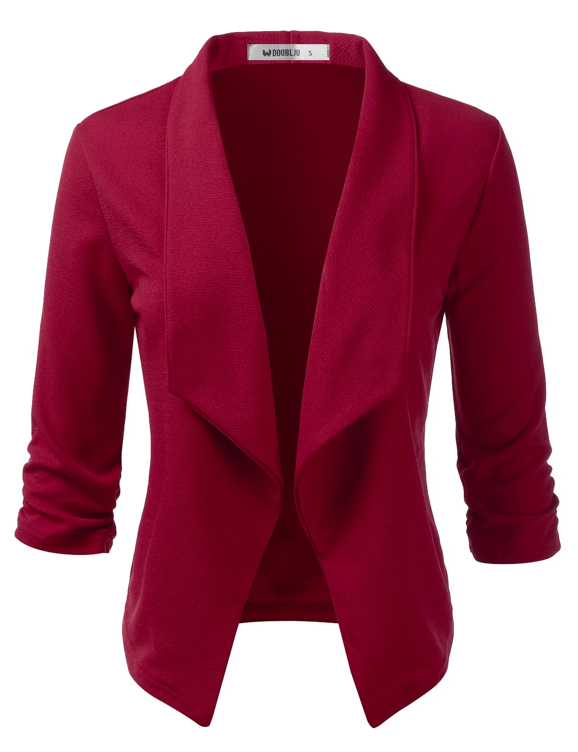 Doublju Women's Ruched 3/4 Sleeve Open Front Blazer Jacket with Plus ...